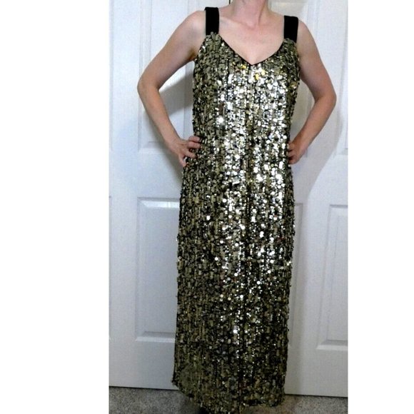 Uterque | Dresses | Long Gown Black Gold Sequins Uterque Designer Spain ...